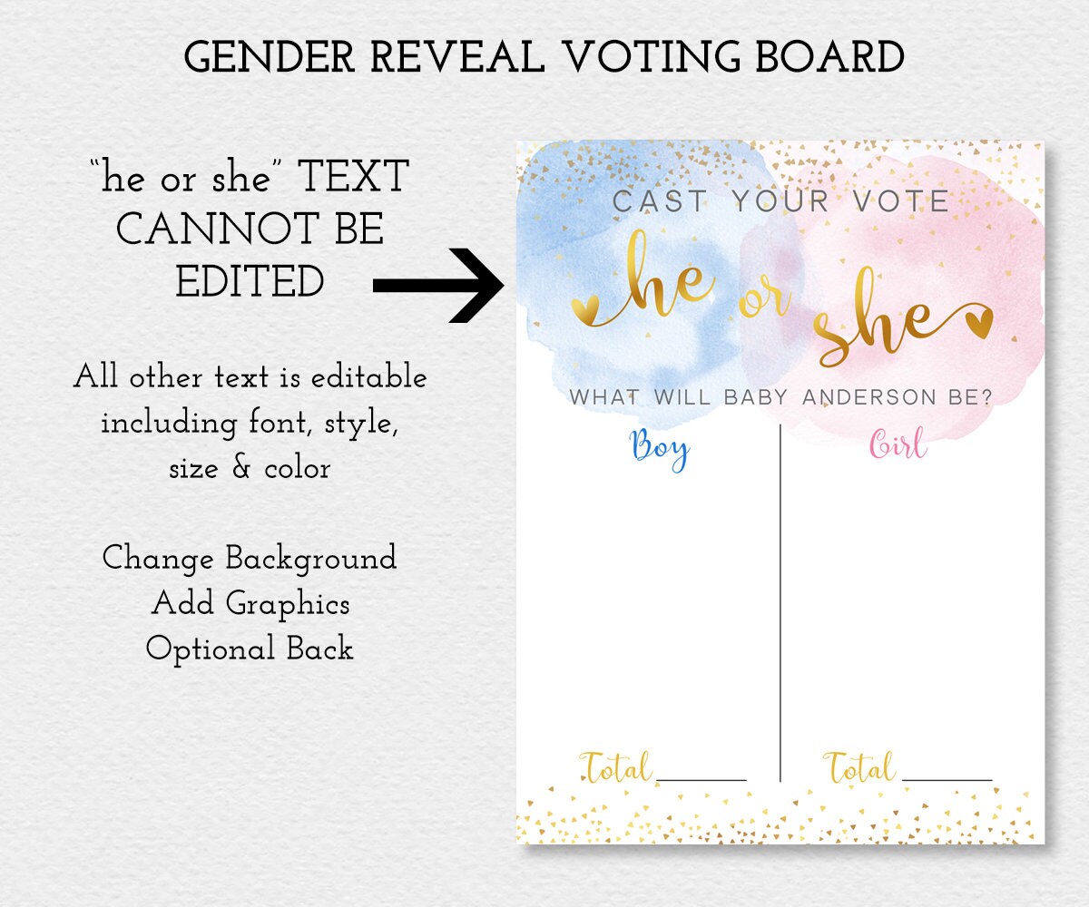 Gender Reveal Voting Sign, Gender Reveal Game, Editable Template ...