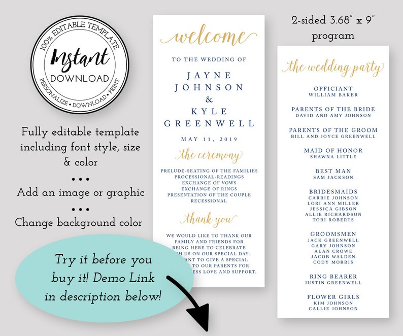 Editable Wedding Program Wedding Program Template Wedding - Etsy