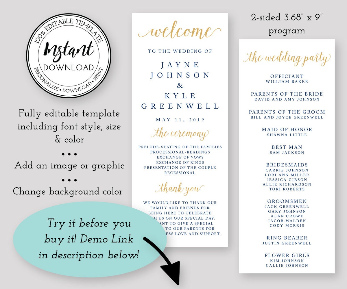 Editable Wedding Program Wedding Program Template Wedding - Etsy