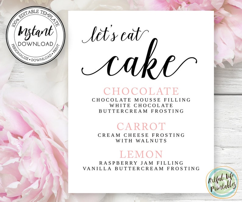 Cake Flavor Sign Wedding Cake Sign Cake Table Sign Wedding - Etsy
