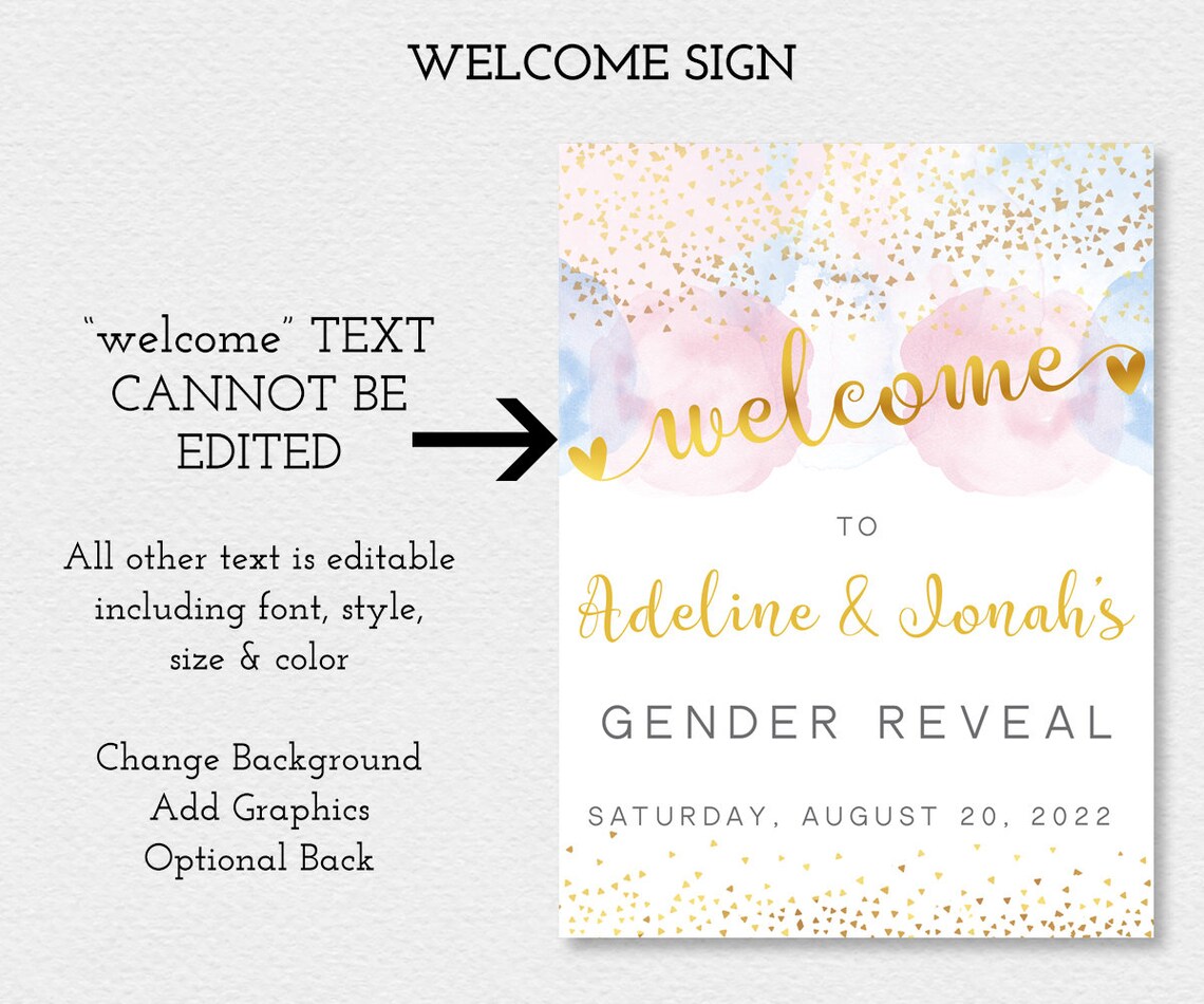 Gender Reveal Welcome Sign Welcome Poster Editable Template - Etsy