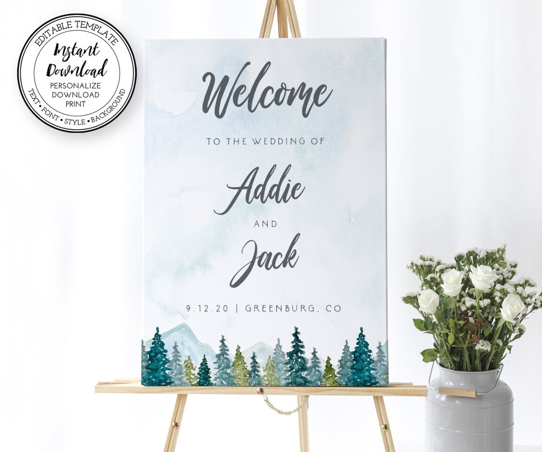 Mountains and Pines Welcome Sign Template, Rustic Mountains Welcome ...