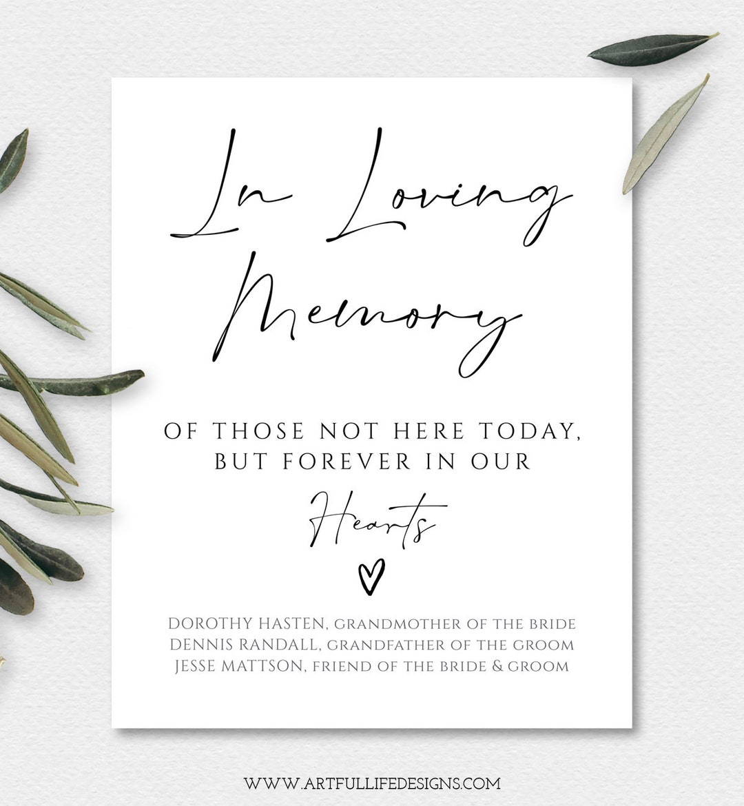 Wedding Memorial Sign With Names, Editable Template, in Loving Memory ...