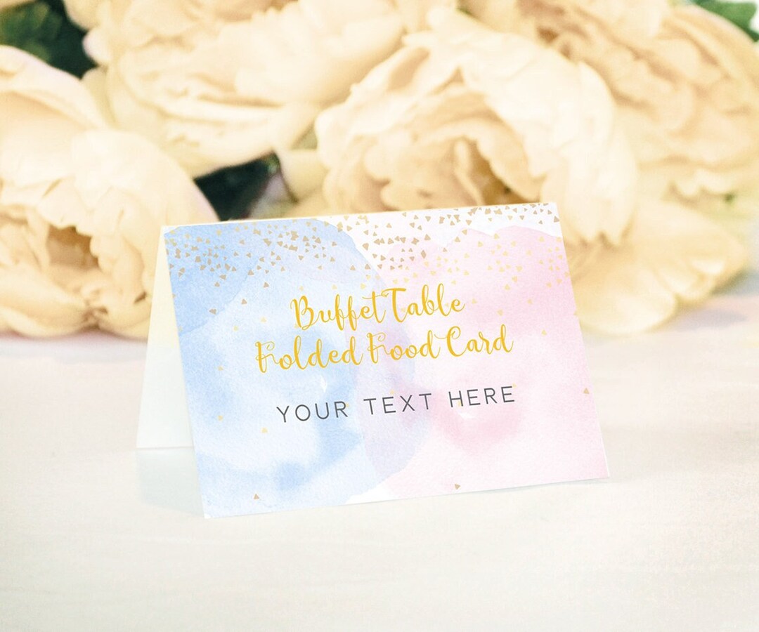 Buffet Card Template, Blue and Pink Food Label, Editable Flat or Folded ...