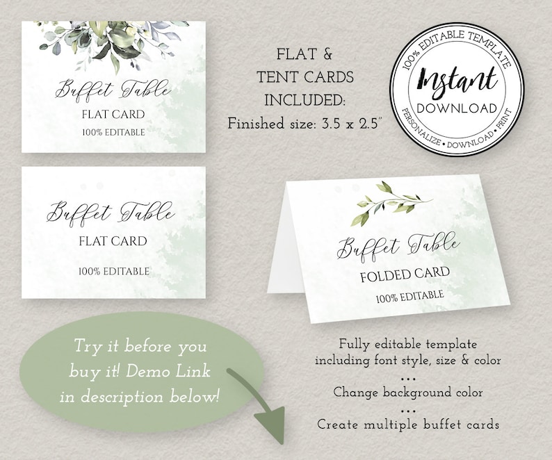 Food Card, Food Labels for Buffet, Buffet Table Card Template, Food ...