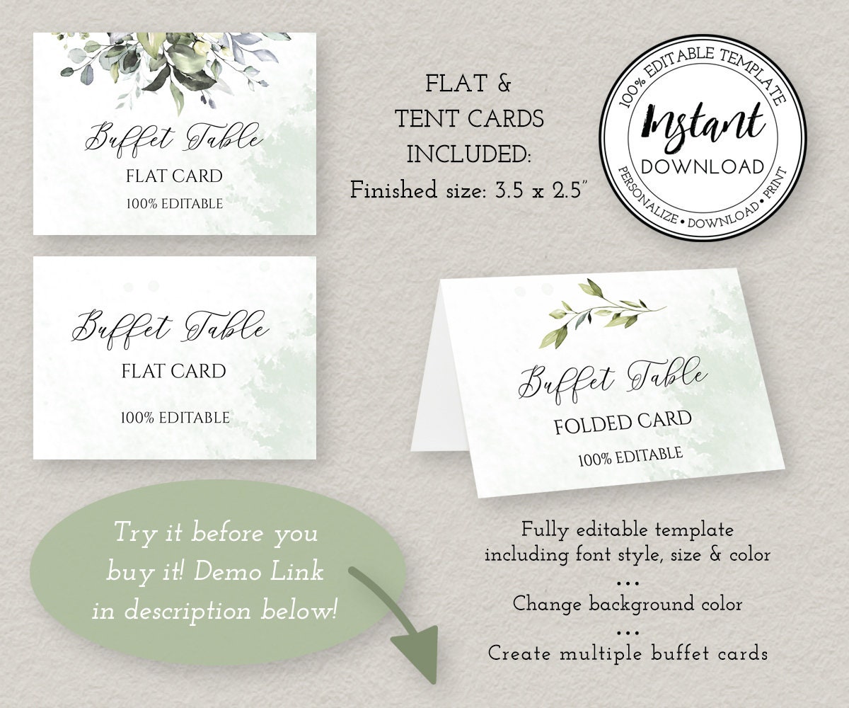Food Card, Food Labels for Buffet, Buffet Table Card Template, Food ...
