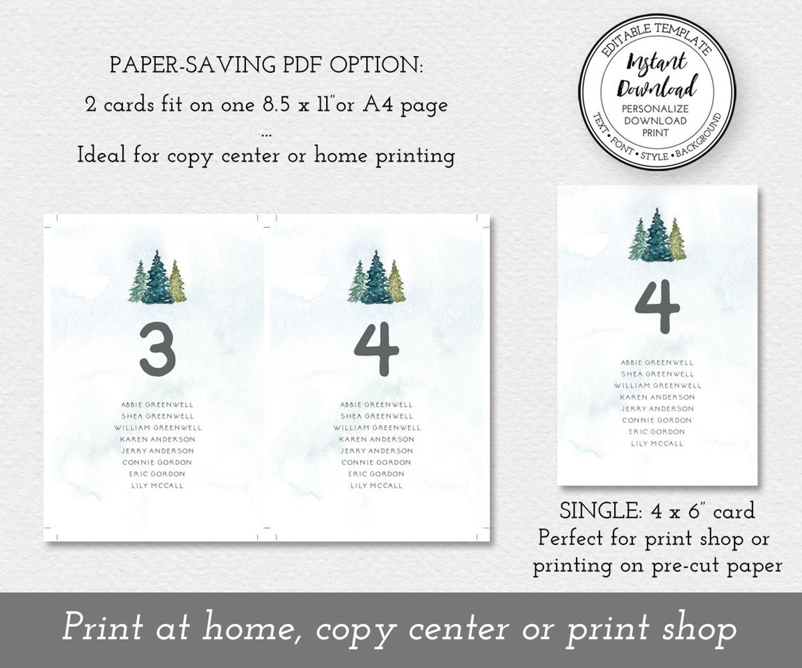 Mountains & Pines Wedding Seating Chart Printable (editable Template ...