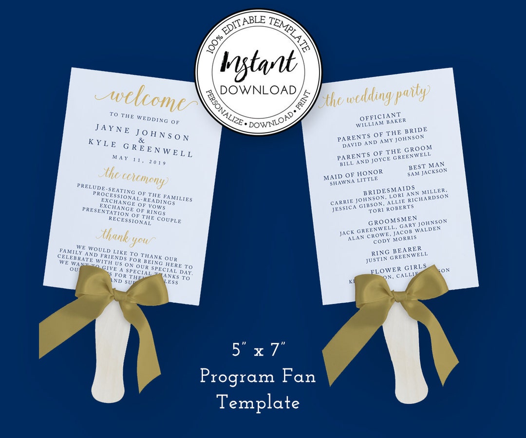 Editable Wedding Program Fan Template, Try Before You Buy, Edit Text ...
