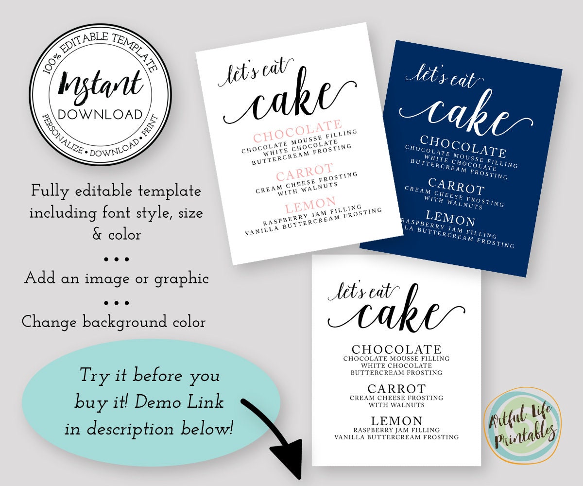 Cake Flavor Sign, Wedding Cake Sign, Cake Table Sign, Wedding Sign ...