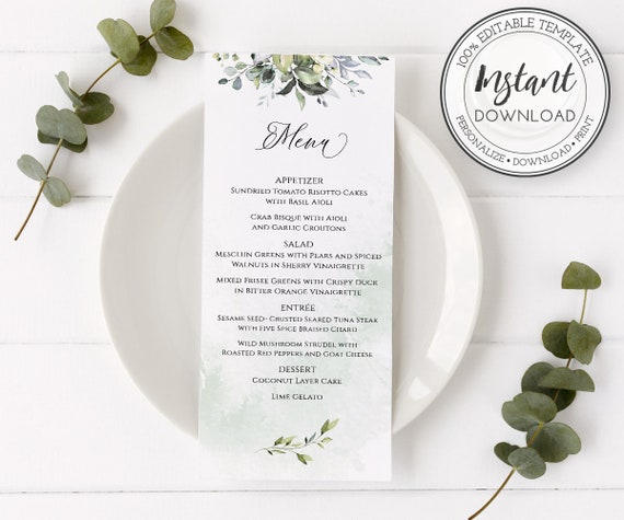 Wedding Menu Card Template Editable Menu Card Printable | Etsy