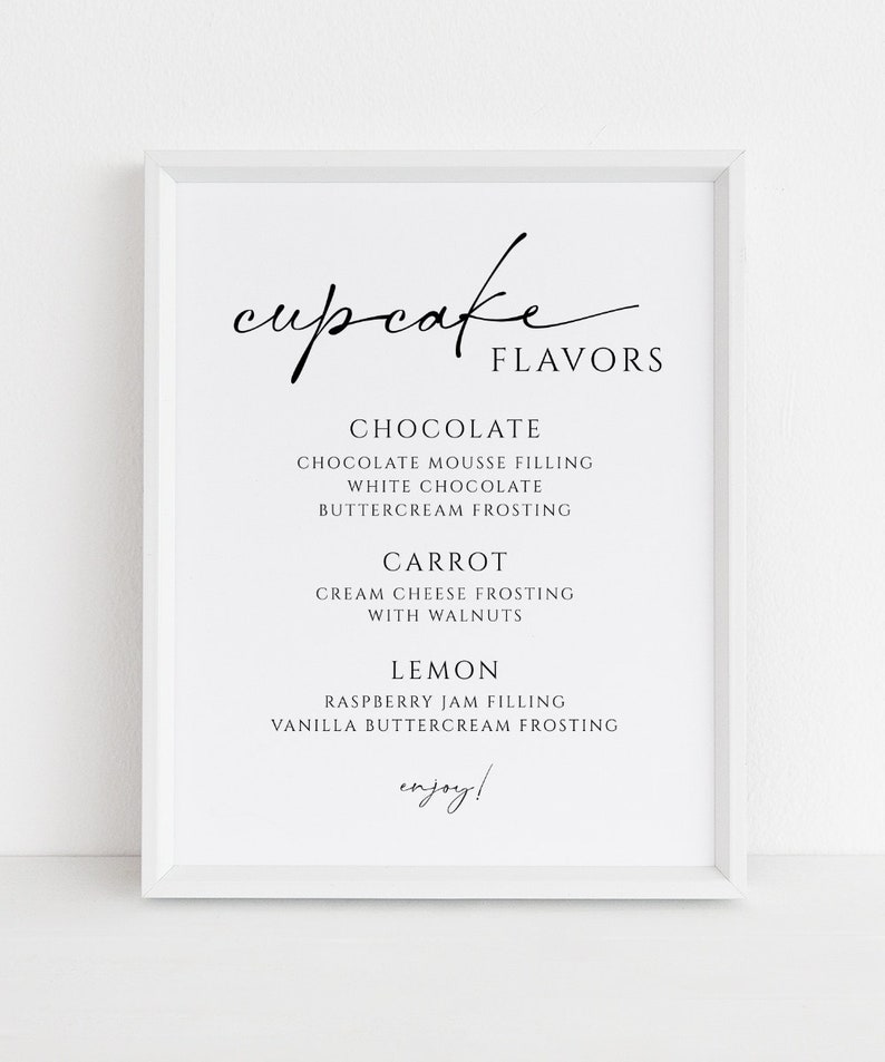 Cupcake Menu Printable Cupcake Flavors Sign Wedding or | Etsy