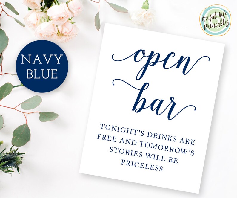 Navy Open Bar Sign Printable Open Bar Wedding Sign Wedding - Etsy