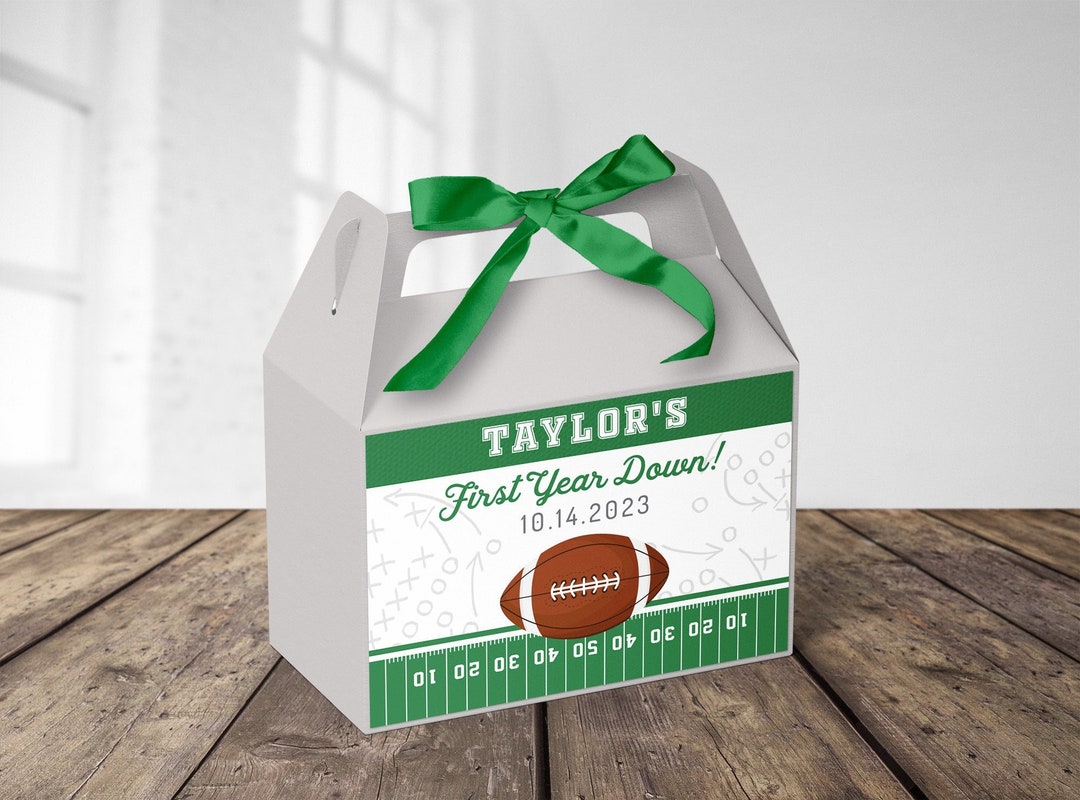 First Year Down Football Birthday Gable Box Label: Birthday Party Decor ...