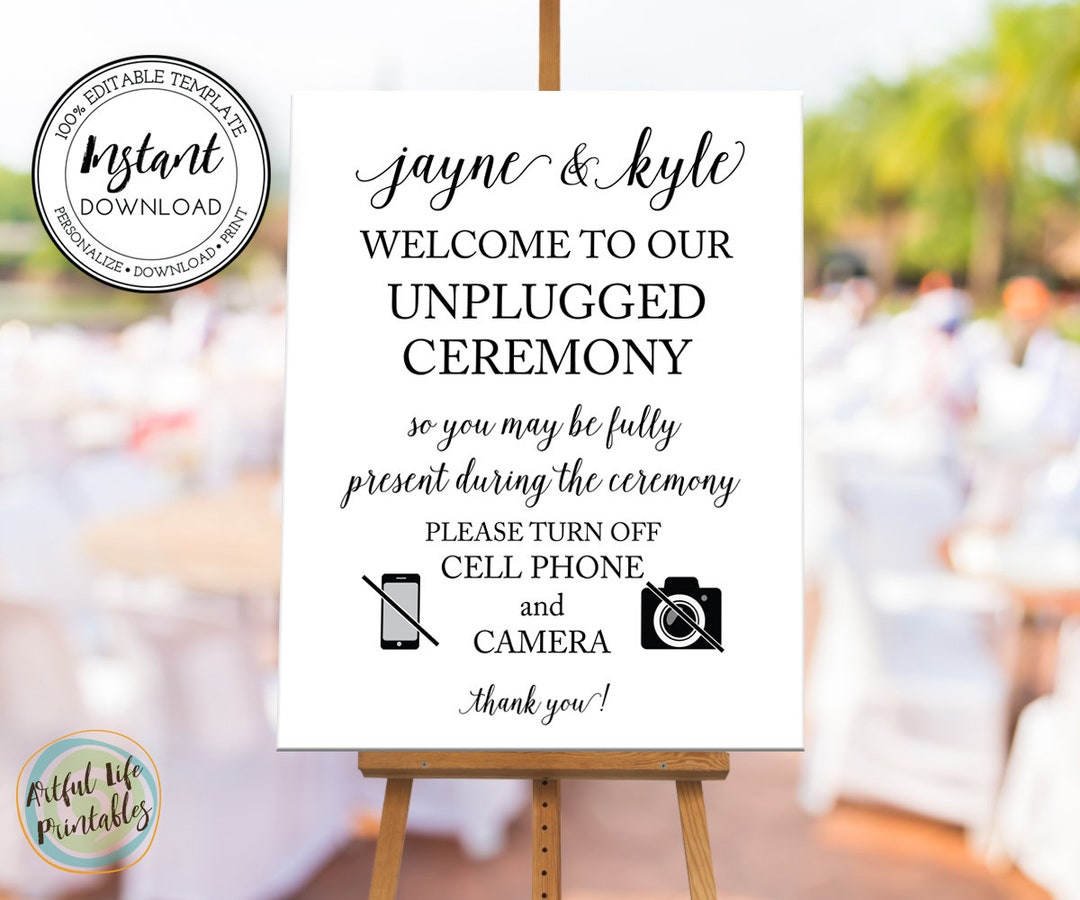 Unplugged Ceremony Sign, Unplugged Ceremony Template, Wedding Welcome ...