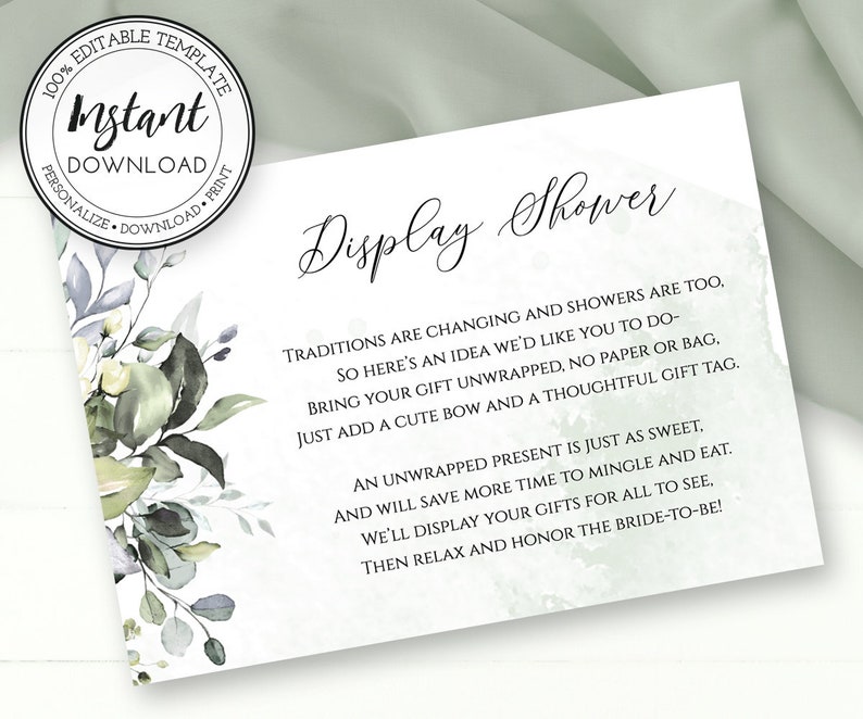 Display Bridal Shower Card Shower Invite Insert Watercolor | Etsy