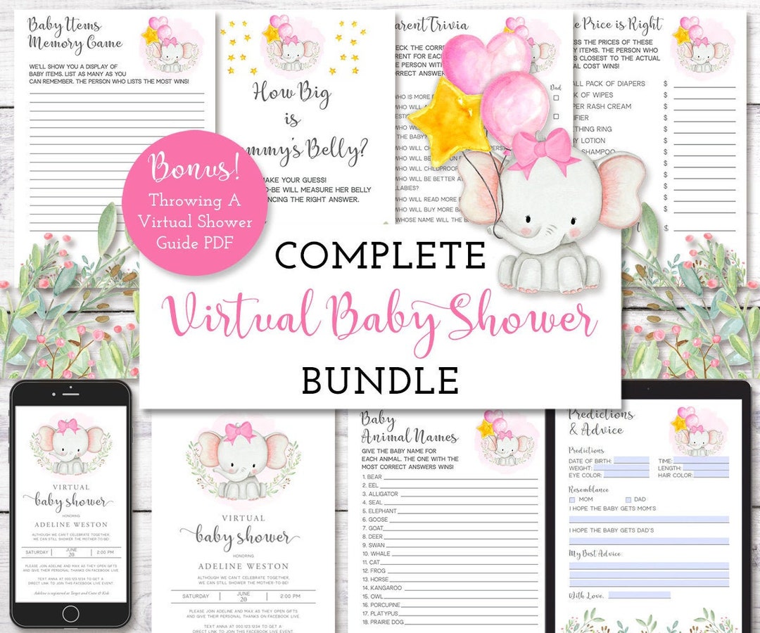 Online Baby Shower, Virtual Baby Shower Bundle, Invitation Template ...