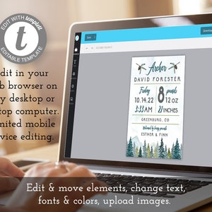 Birth Stats Sign, Editable Template, Mountain Nursery, Adventure ...