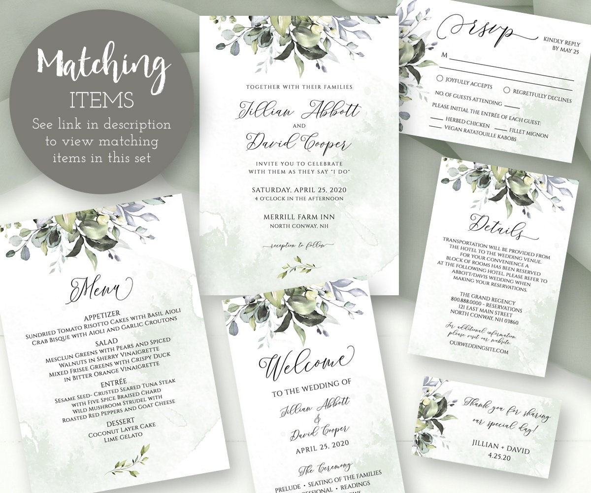 Wedding Menu Card Template DIY Menu Card Wedding Dinner Menu - Etsy