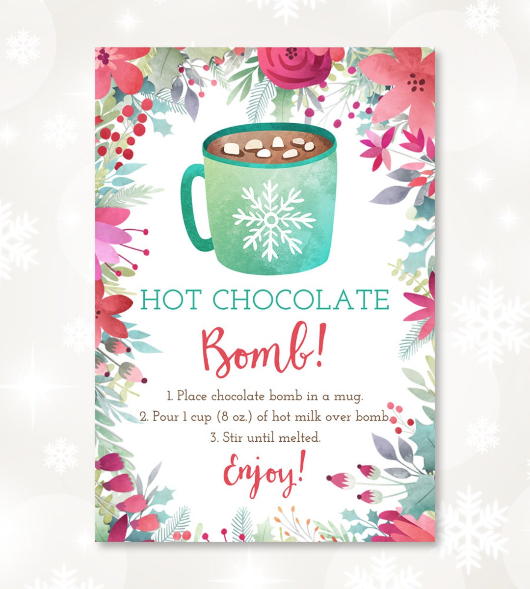 Hot Chocolate Bomb Label, Christmas Hot Chocolate Bomb Tag, Printable ...