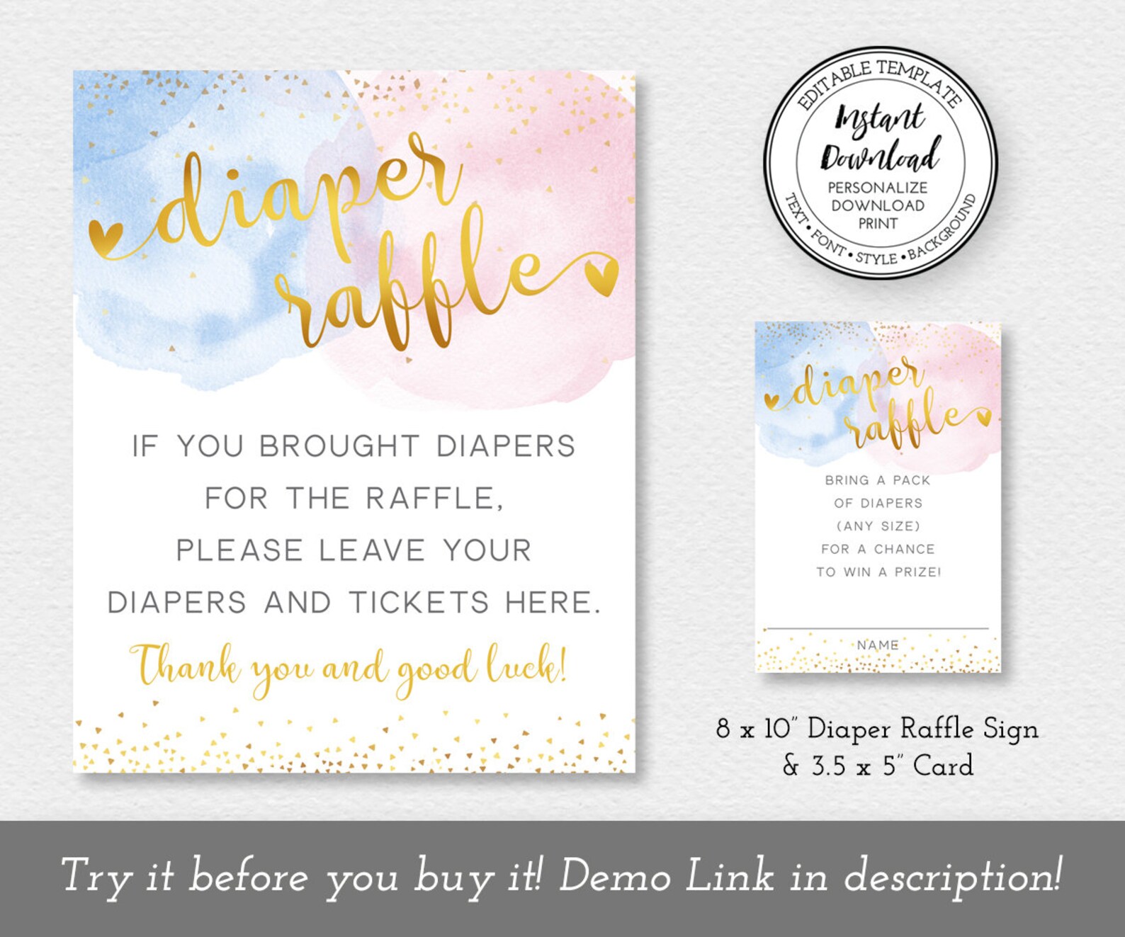 Diaper Raffle Sign Diaper Raffle Ticket Pink Blue Gold - Etsy
