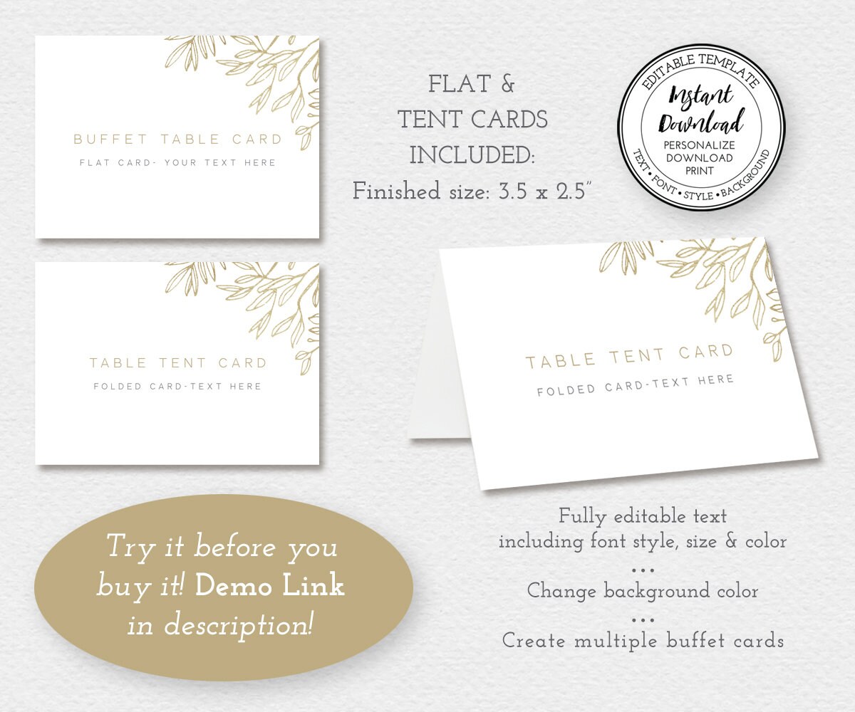 Buffet Card Template, Buffet Tent Cards, Food Card, Food Label, Dessert ...