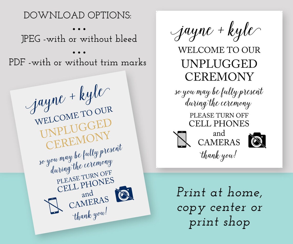 Unplugged Ceremony Sign, Unplugged Ceremony Template, Wedding Welcome ...