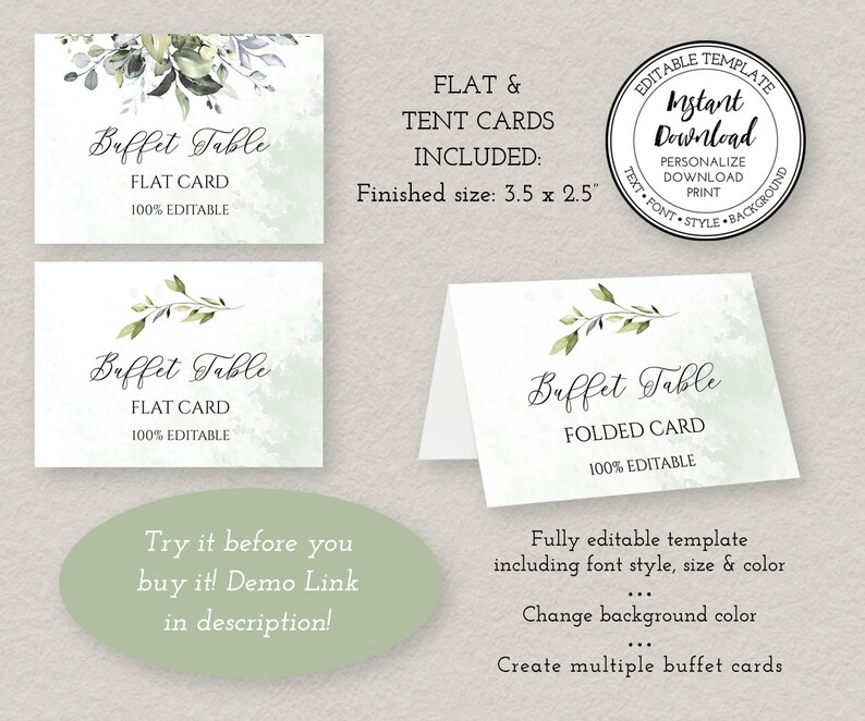 Food Labels for Buffet, Food Card, Editable Template, Buffet Tent Cards ...