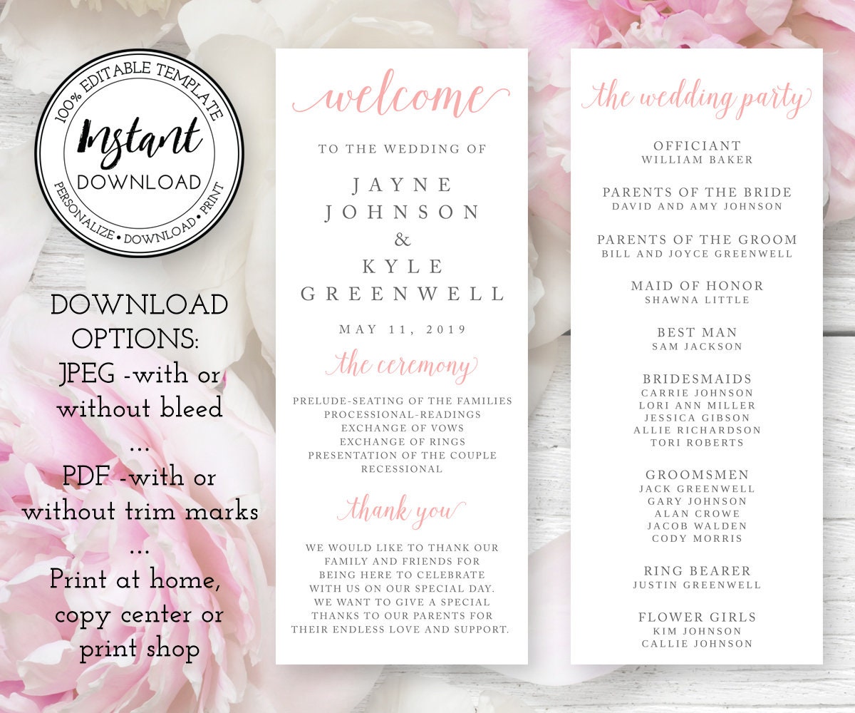 Editable Wedding Program Wedding Program Template Wedding - Etsy