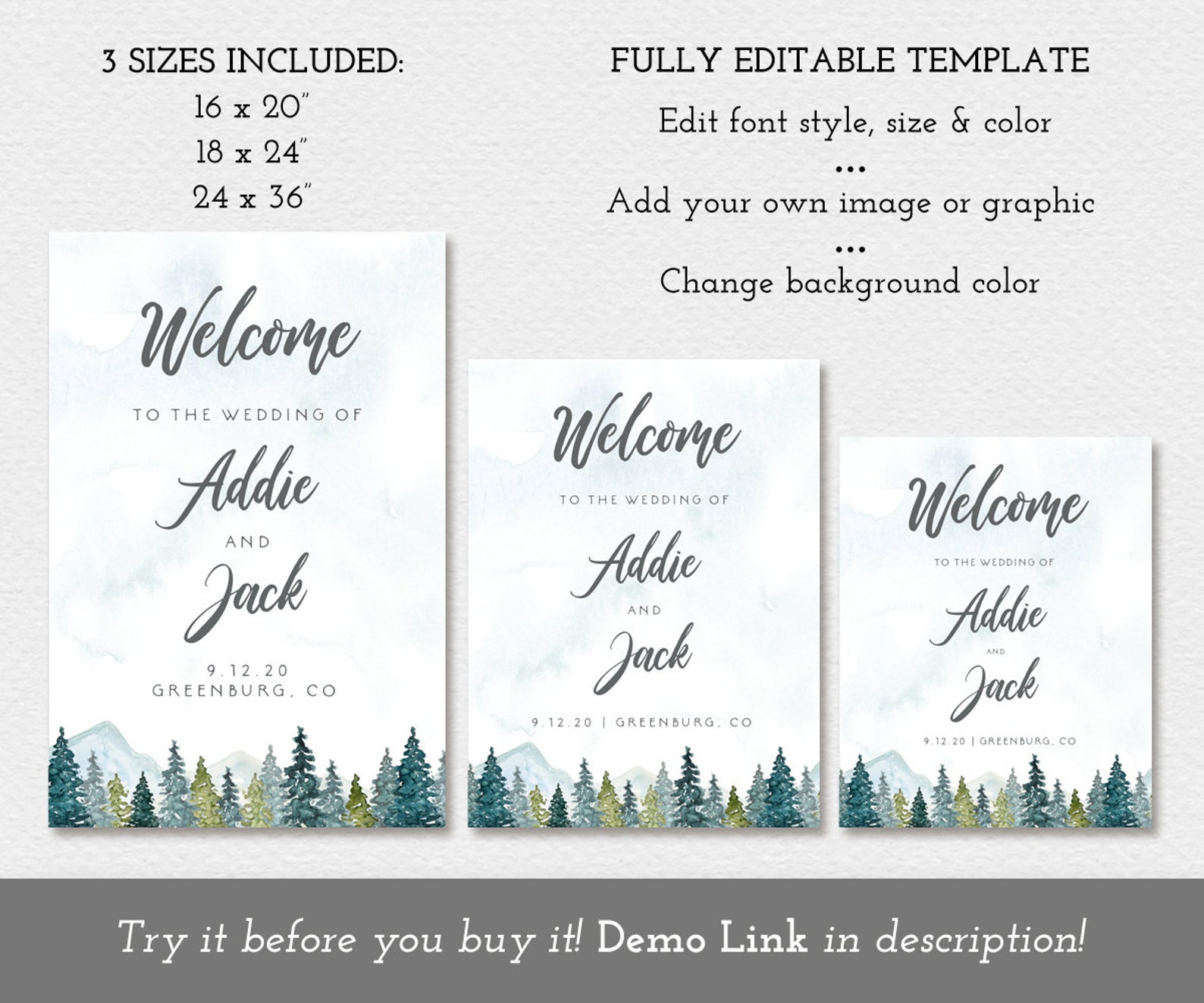 Mountains and Pines Welcome Sign Template, Rustic Mountains Welcome ...