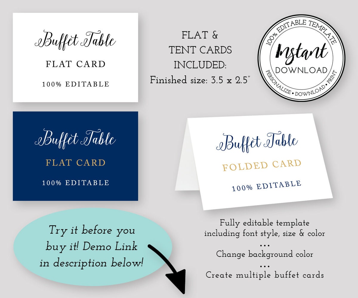 Editable Buffet Food Label Template: Flat & Folded Cards (instant ...