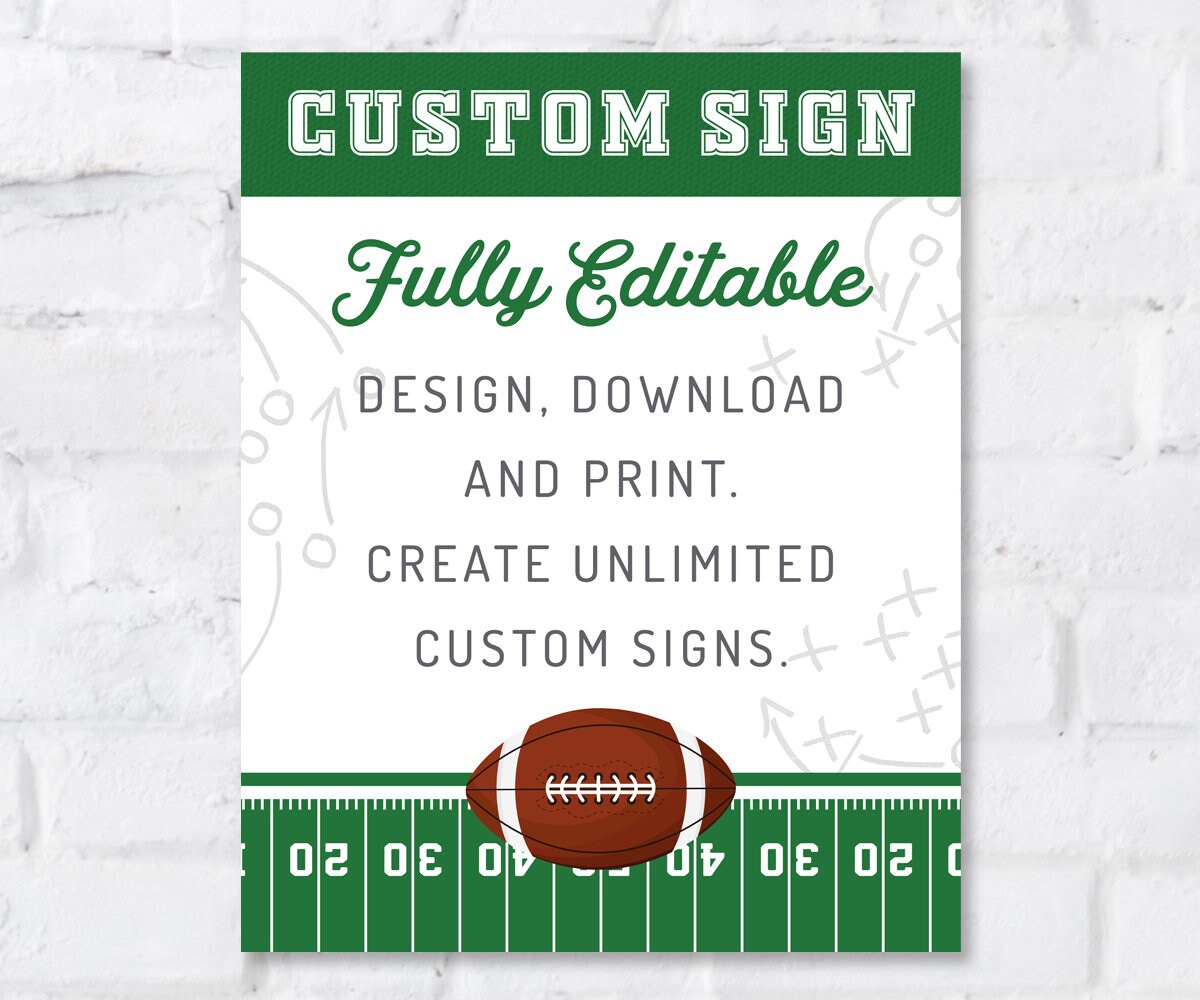 Custom Party Sign Printable: Football Birthday 8x10 Unlimited Signs ...