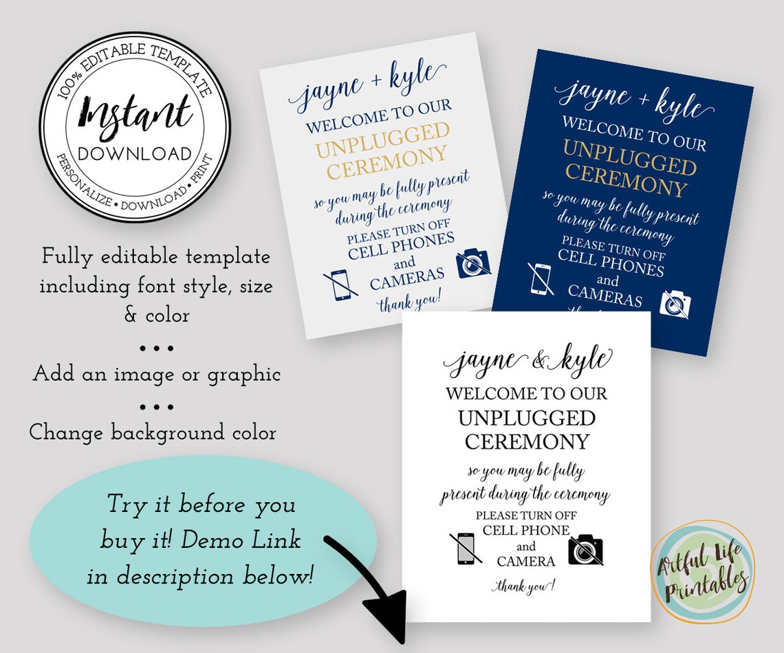 Unplugged Ceremony Sign, Unplugged Ceremony Template, Wedding Welcome ...