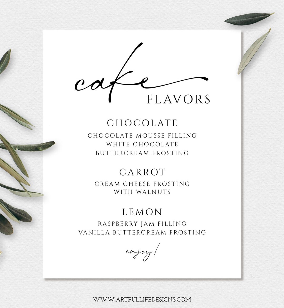 Cake Flavor Sign, Wedding Cake Sign Template, Shower Cake Flavor Sign ...
