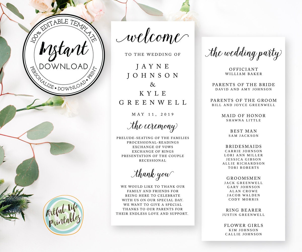 Editable Wedding Program Wedding Program Template Wedding - Etsy