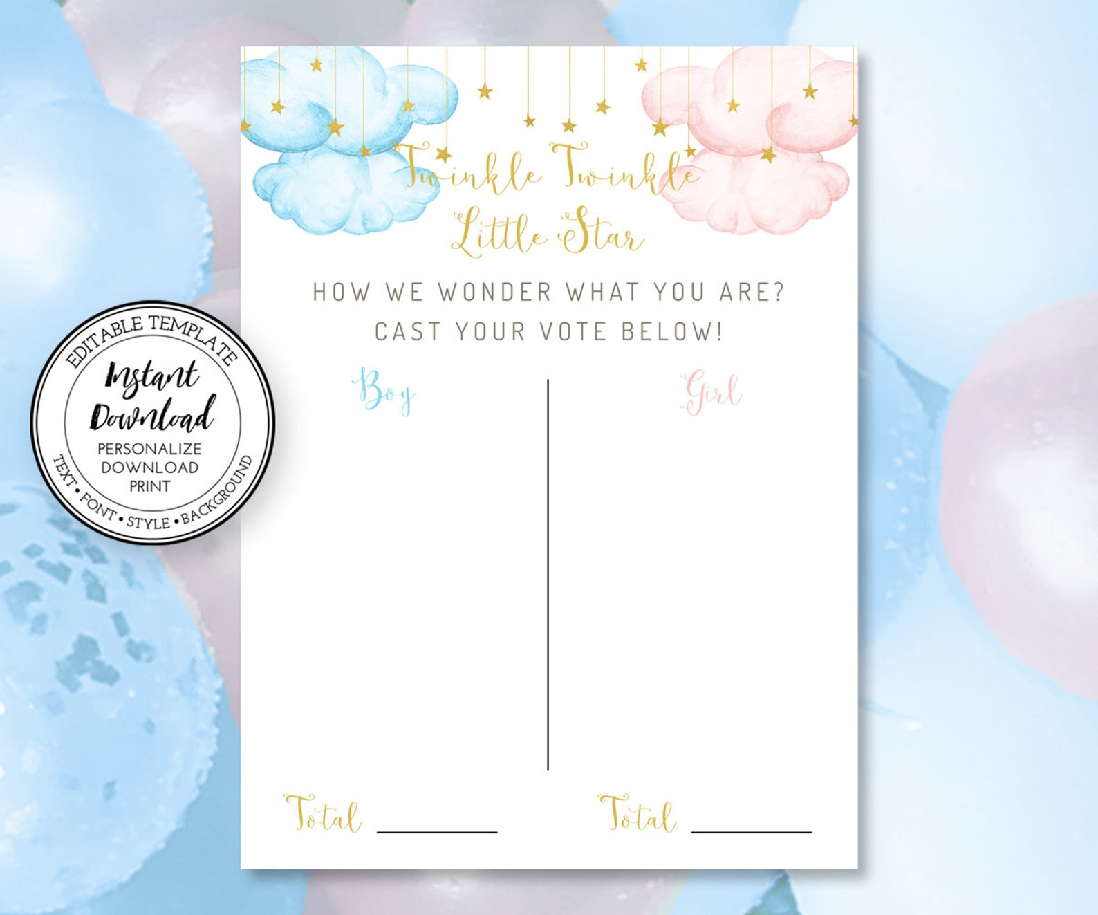 Gender Reveal Voting Board, Editable Template, Gender Reveal Game ...