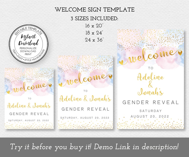 Gender Reveal Welcome Sign Welcome Poster Editable Template - Etsy