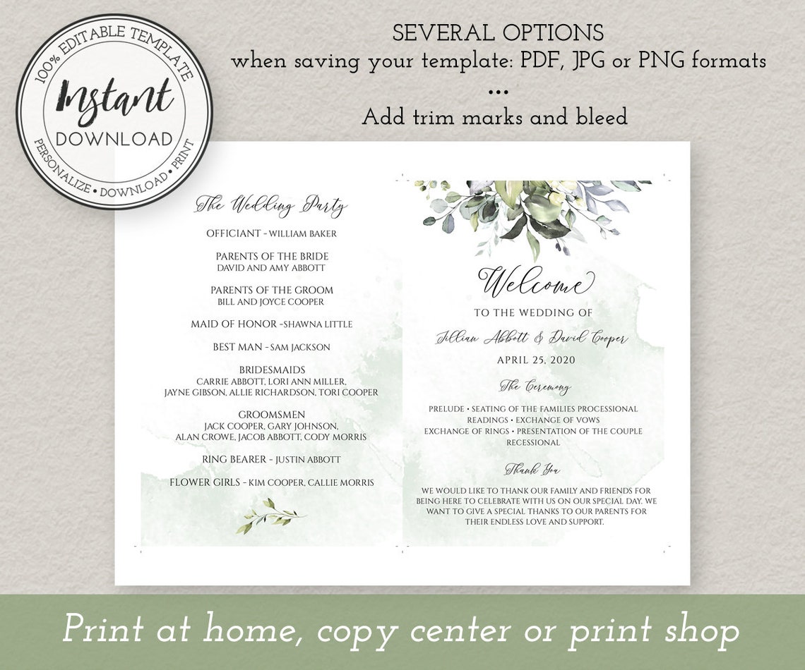 Wedding Program Fan Template DIY Wedding Hand Fan Ceremony | Etsy