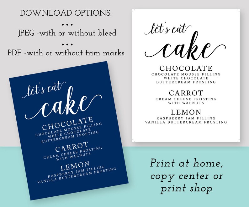 Cake Flavor Sign Wedding Cake Sign Cake Table Sign Wedding | Etsy