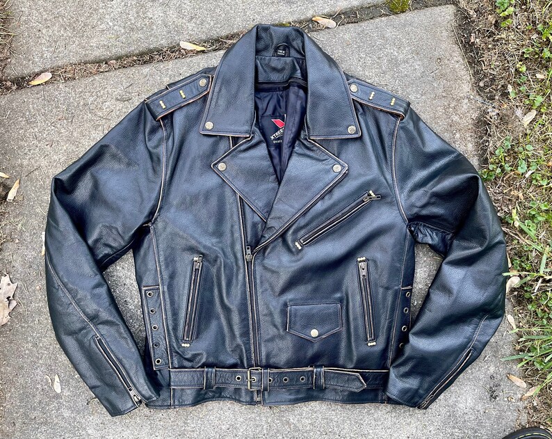 Vintage Leather Jacket Moto Biker Insulated Eagle Tyca Corset Mens ...