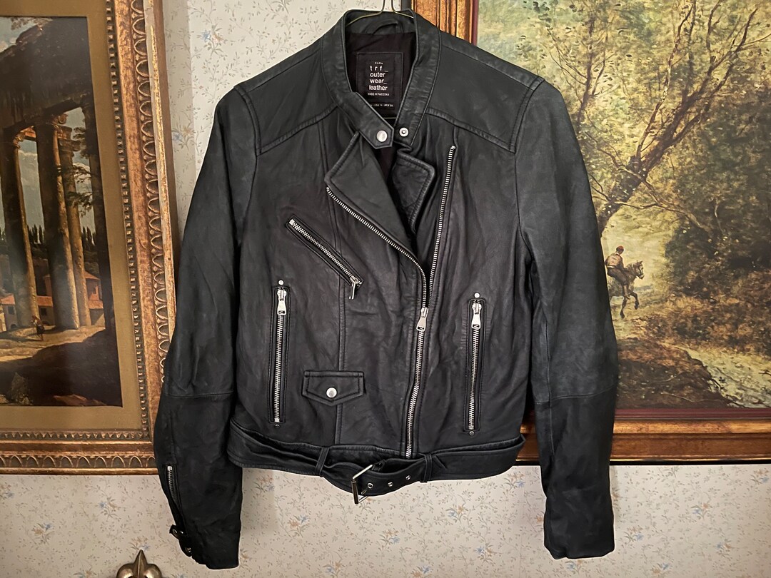 Distressed Leather Jacket Moto Biker Motorcycle Grunge XS Gray Black ...