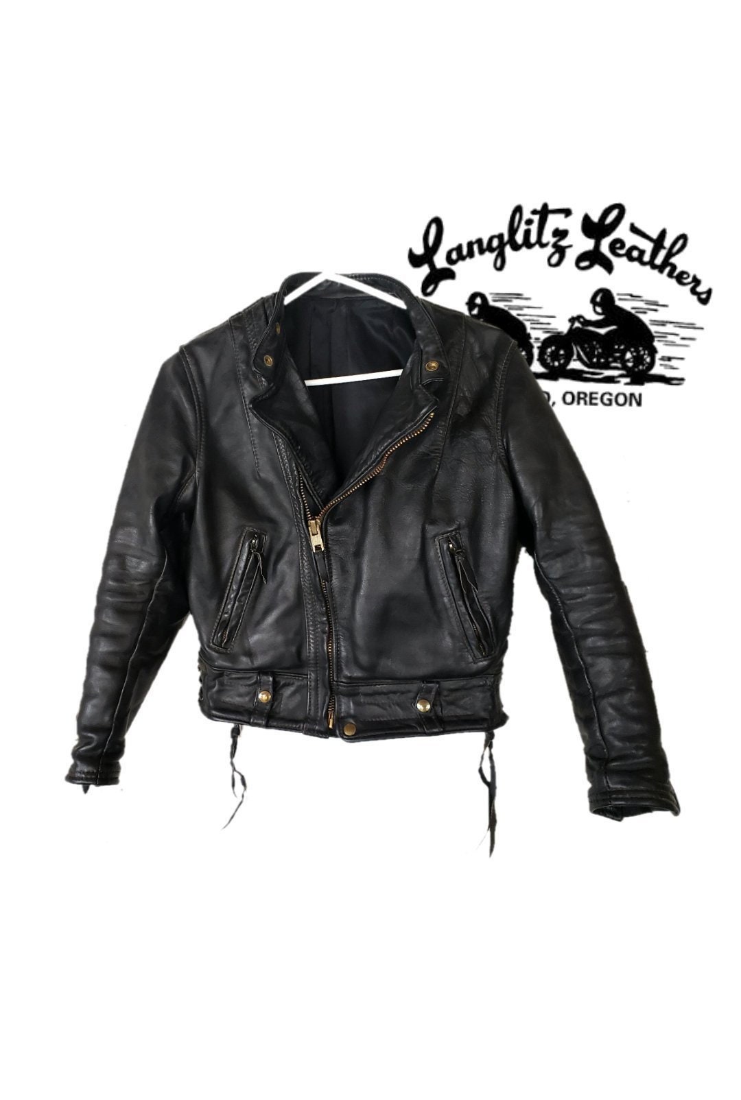 Vintage Ladies Langlitz Cascade Leather Jacket 70s 80s Black Vintage Ladies Langlitz Cascade Leather Jacket 70s 80s Black