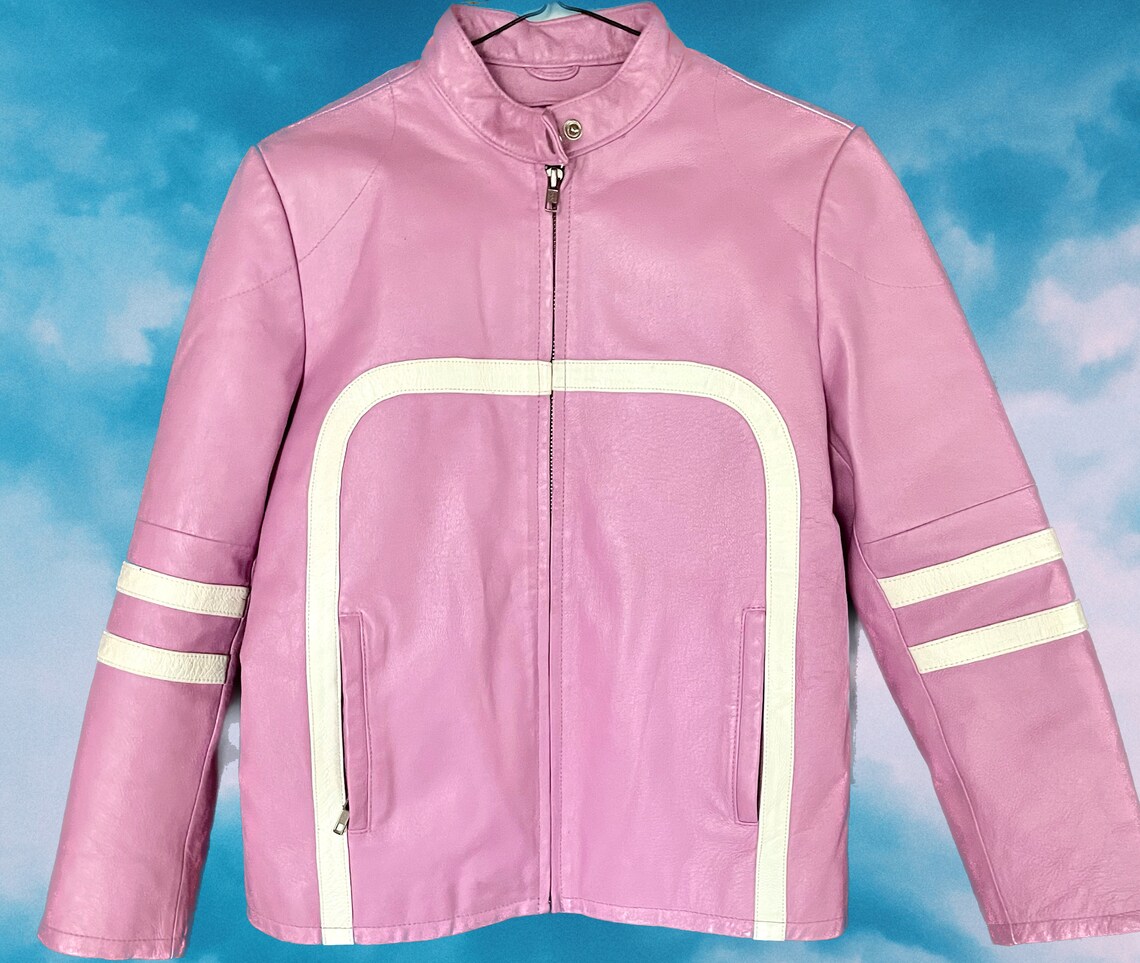 Vintage Kids 90s Wilsons Leather Jacket Cafe Racer Stripe Bubblegum ...
