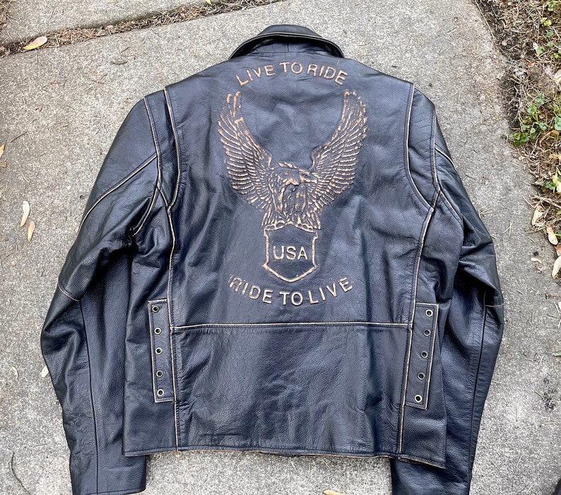 Vintage Leather Jacket Moto Biker Insulated Eagle Tyca Corset Mens ...