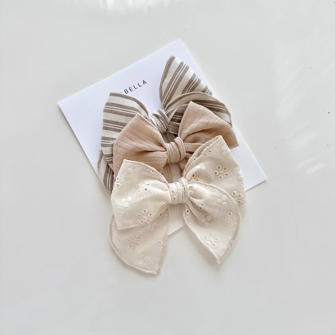 Neutral Fable Bow. Set of 3. Neutral Baby Bow. Neutral Clip. Baby ...