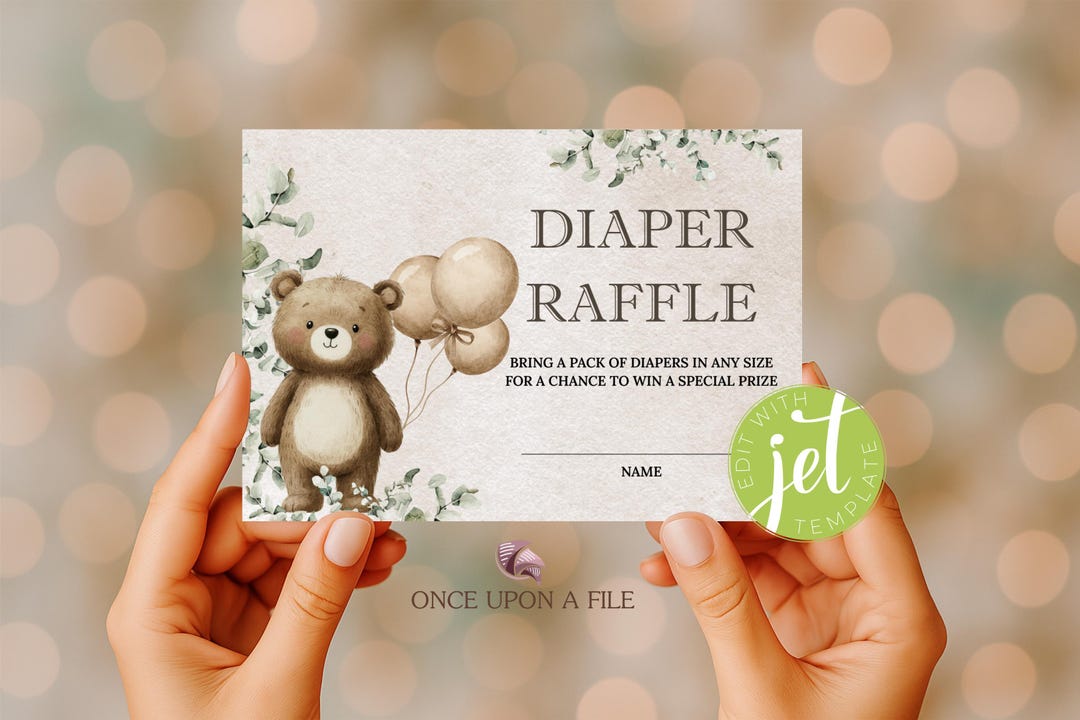 Editable Bear Diaper Raffle Card Template - Etsy