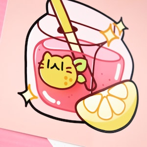 Pink Lemonade | Kawaii Cat, Cute Summer Drink, Small Art Print - Etsy