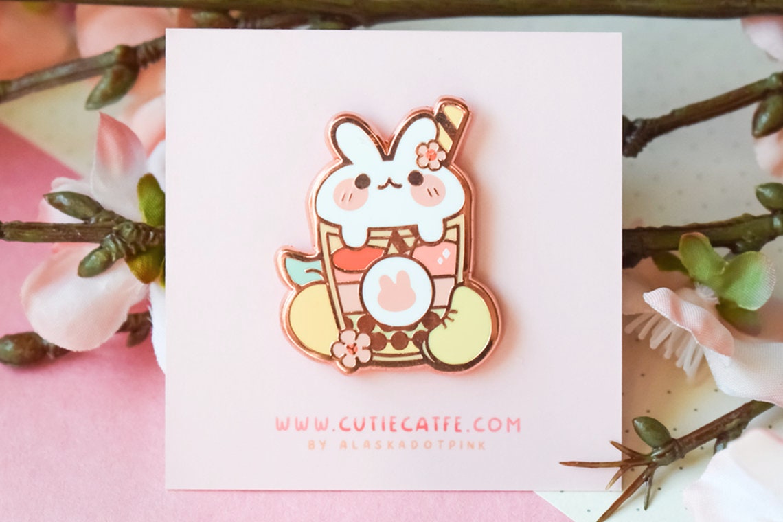Peach Boba Bunny 1.5 Hard Enamel Pin - Etsy