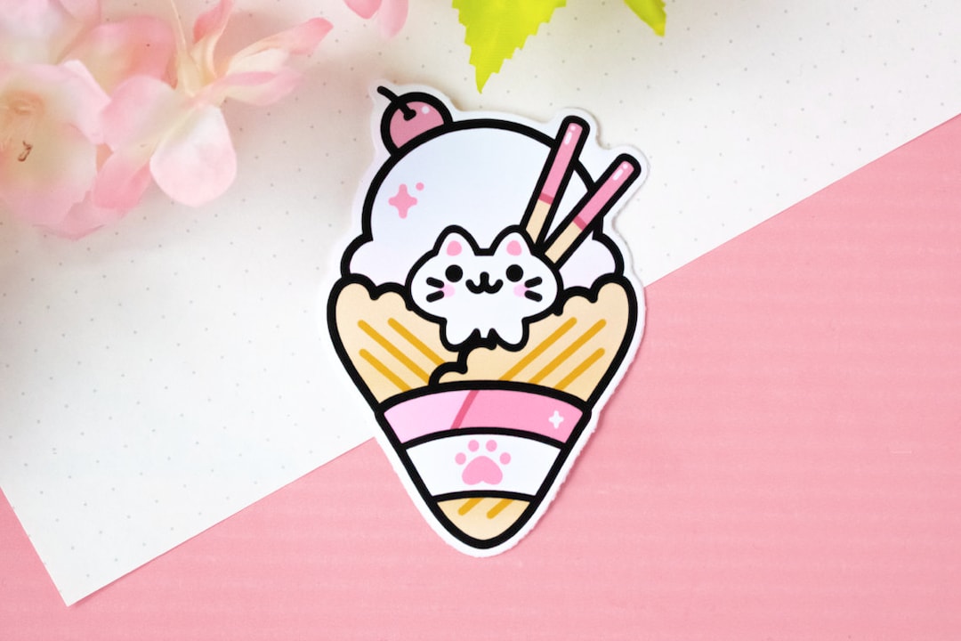 Ice Cream Cone | Cute Food, White Cat, Kawaii Dessert Sticker - Etsy