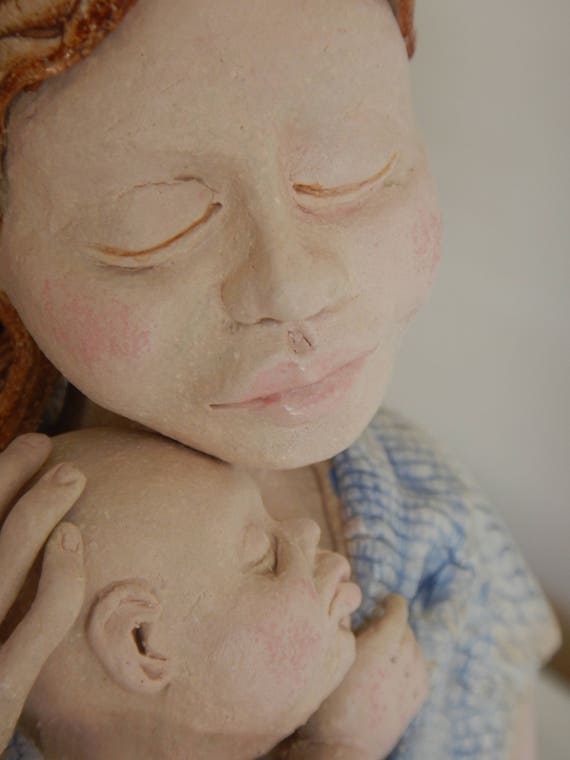 Ceramic Sculpture Mother and Baby Sleeping | Etsy