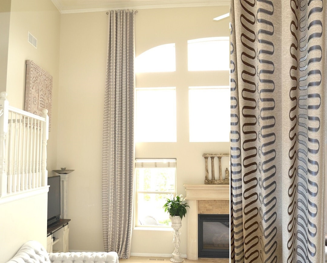 Gorgeous Extra Long Thick Woven Curtain With Stripe Zigzag Pattern ...